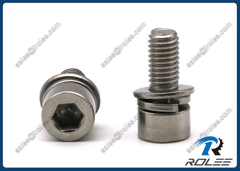304/316/A2/A4 Stainless Socket Head Cap SEMS Screw with Flat & Spring ...